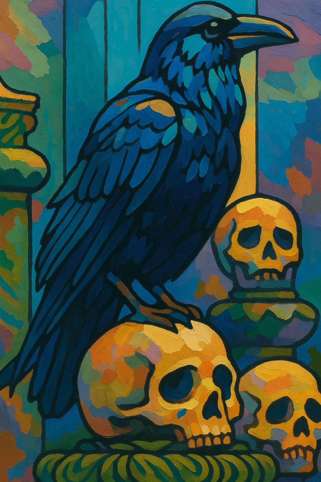 Raven on Skull Paint by Numbers Kit for Adults | Gothic Bird and Bones ...