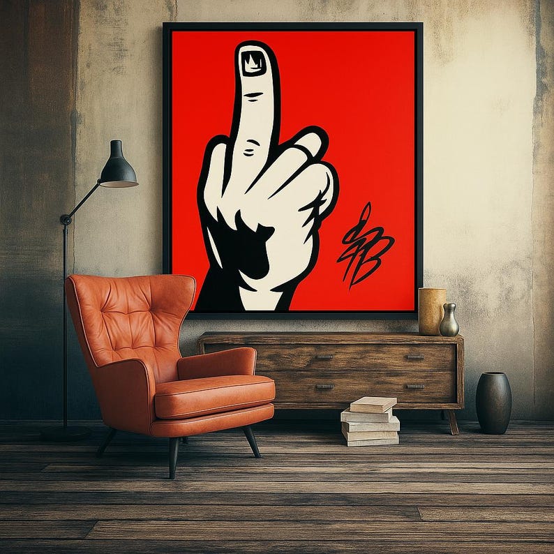 Middle Finger Wall Art - Bold Pop Art Canvas – Red Modern Statement ...