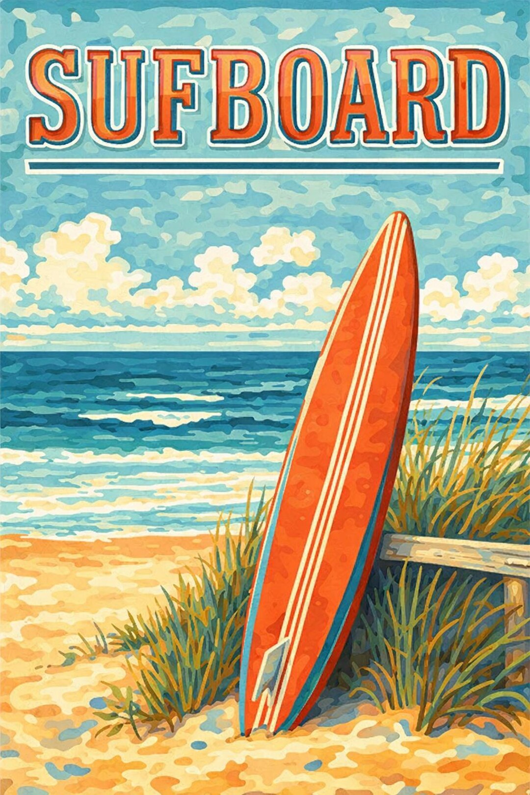 Paint by Number Surfboard Beach – Retro Coastal Paint by Number Kit for ...