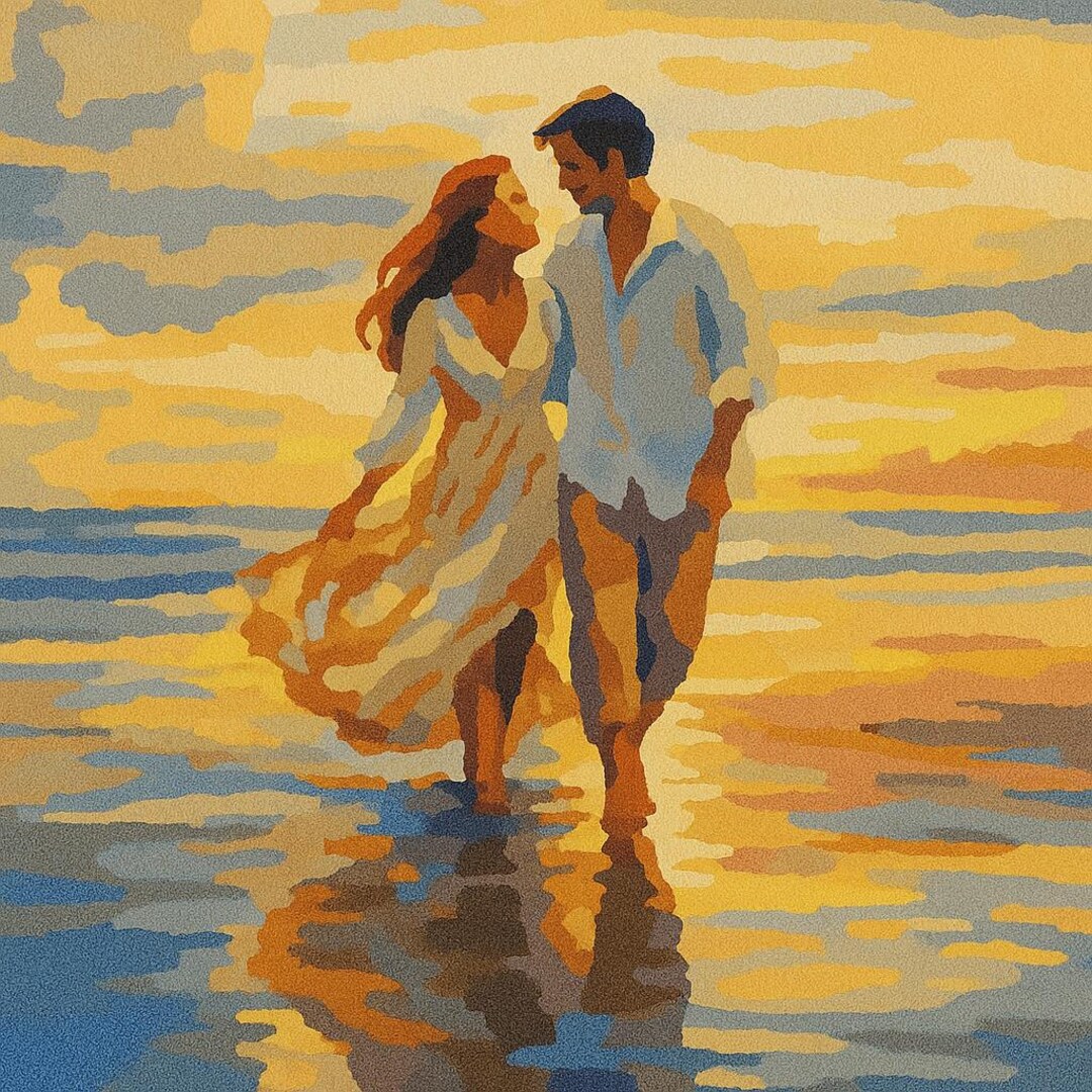 Romantic Beach Paint by Number Kit – Couple Walking at Sunset, DIY ...