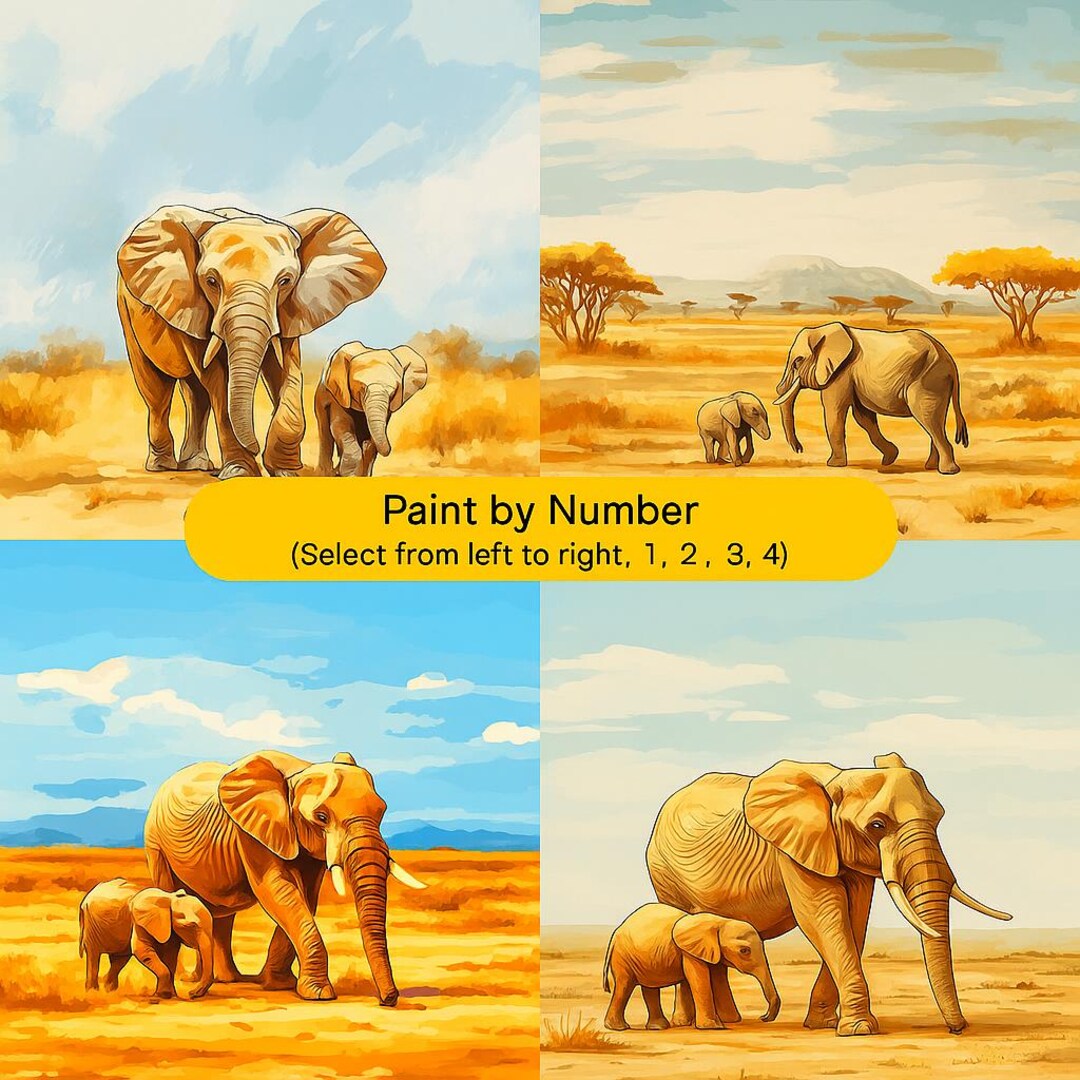 Paint by Numbers Elephant Family – Mother and Baby Elephant DIY ...