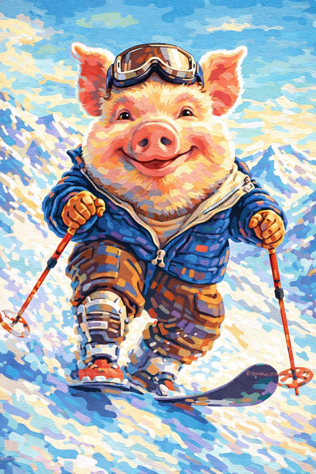 Paint by Number Happy Skiing Pig – Funny Winter Paint by Numbers Kit ...