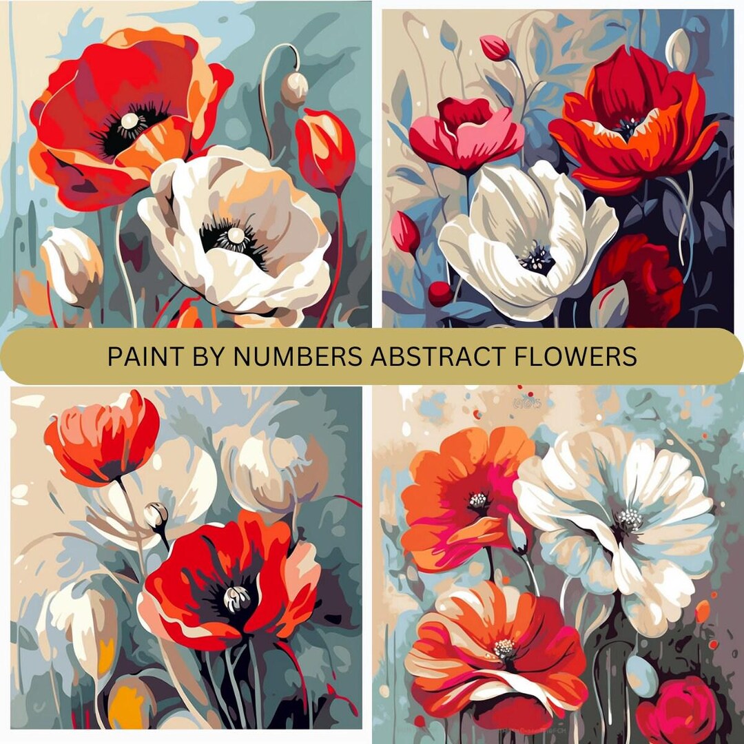 Paint by Number Flowers – Vibrant Floral DIY Kit – Modern Botanical ...