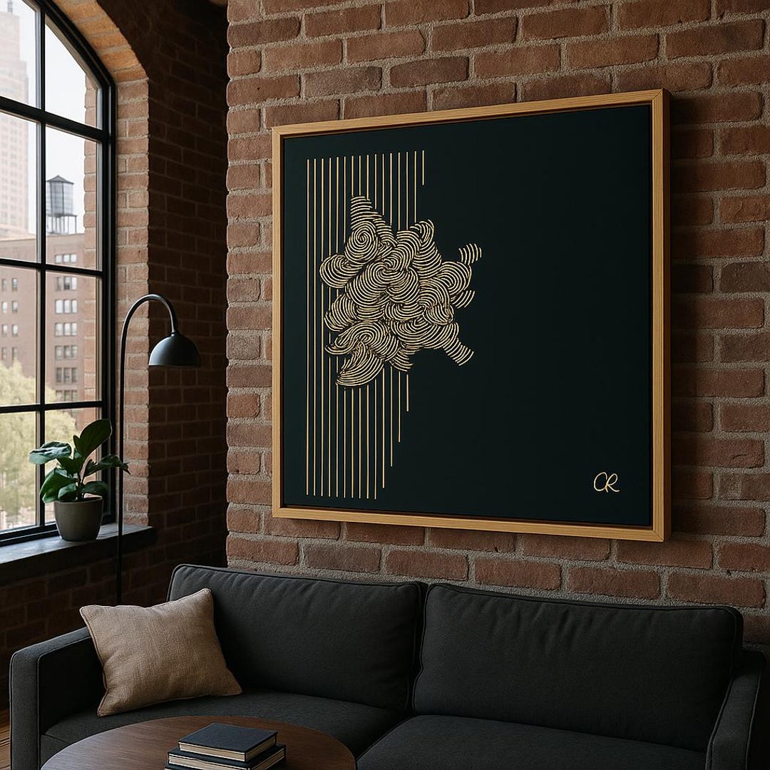 Modern Gold Line Art Print on Dark Green – Minimalist Geometric ...