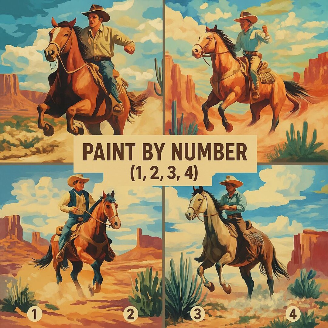 Paint by Number Cowboy : Vintage Cowboy Riding Horse – Western Desert ...