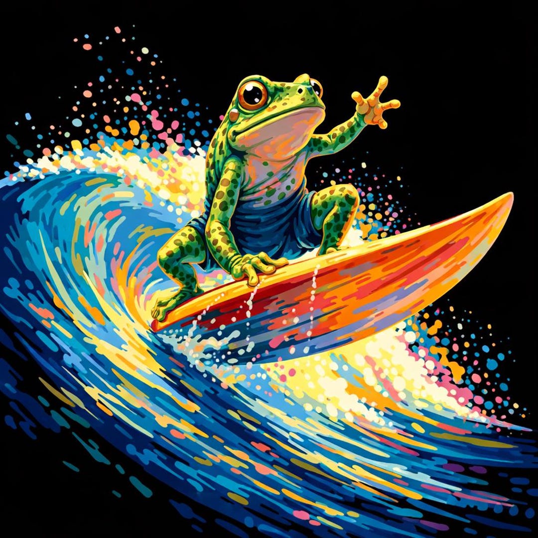 Paint by Number Surfing Frog – Funny Animal Ocean Art Kit for Adults ...