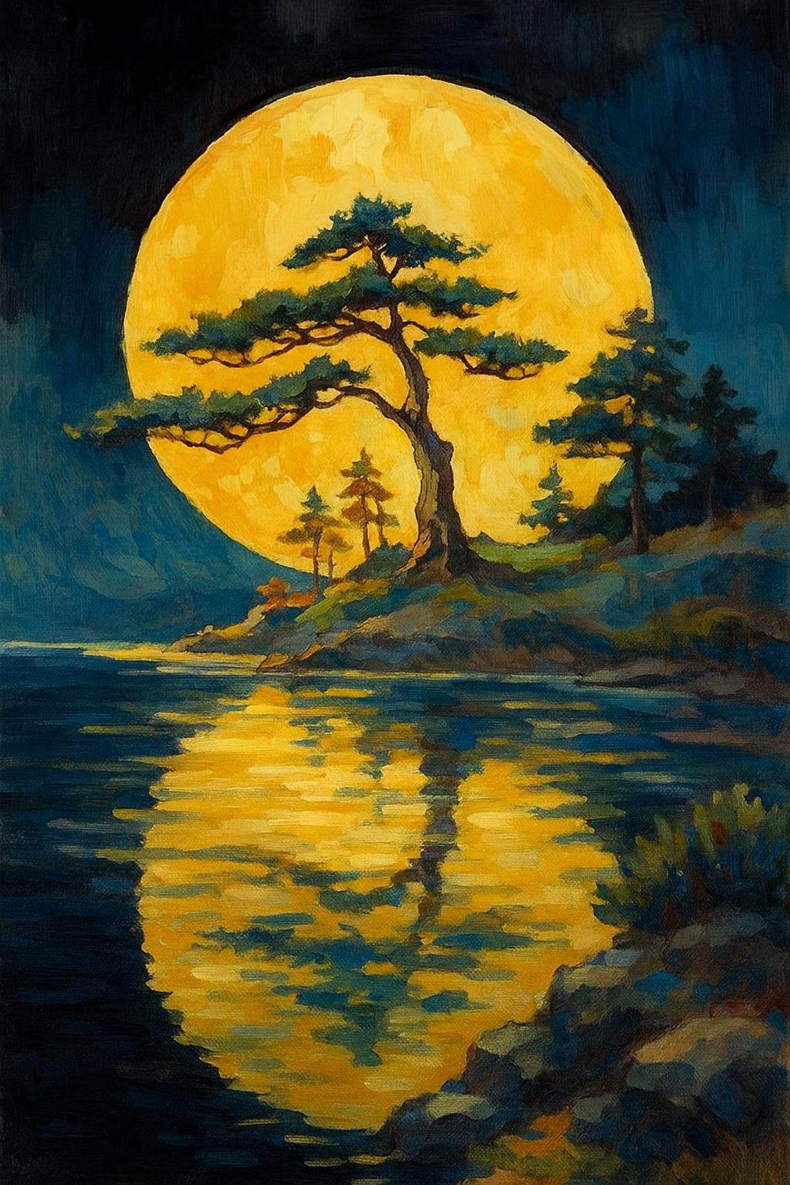 Full Moon Tree Paint by Numbers Kit – Tranquil Night Landscape DIY Wall ...