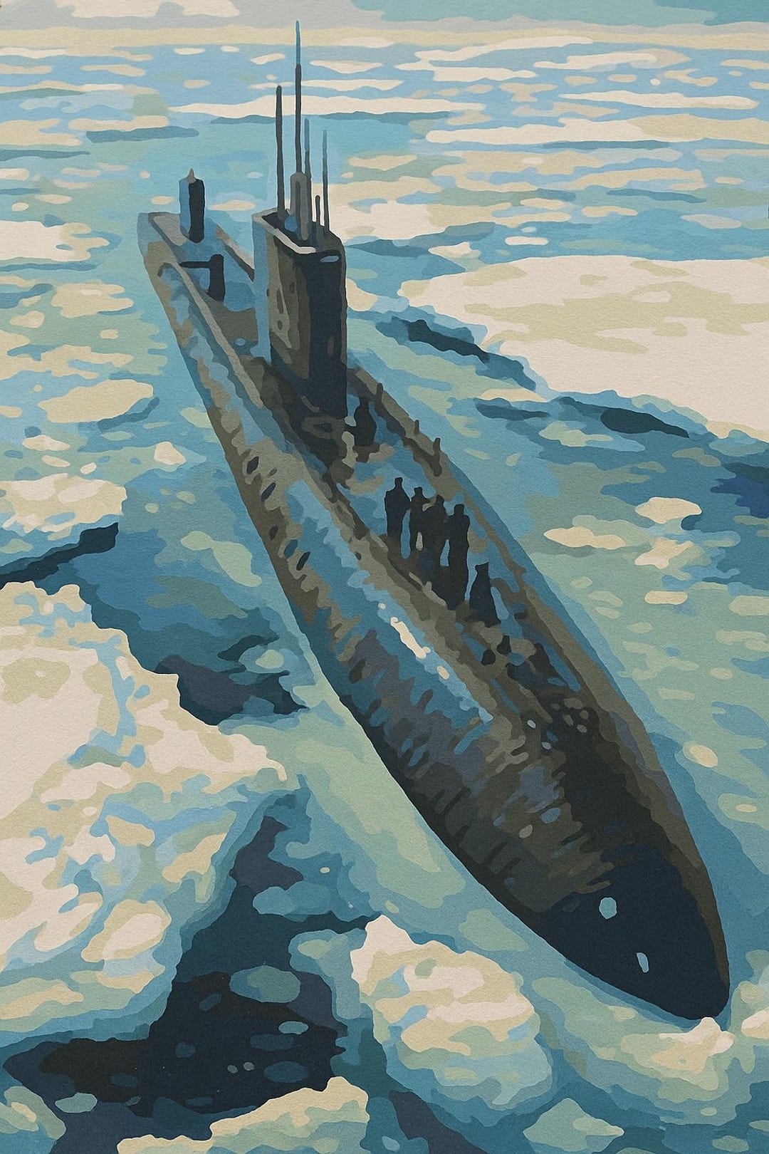 Submarine in Frozen Arctic Paint by Numbers Kit Military Nautical Ocean ...