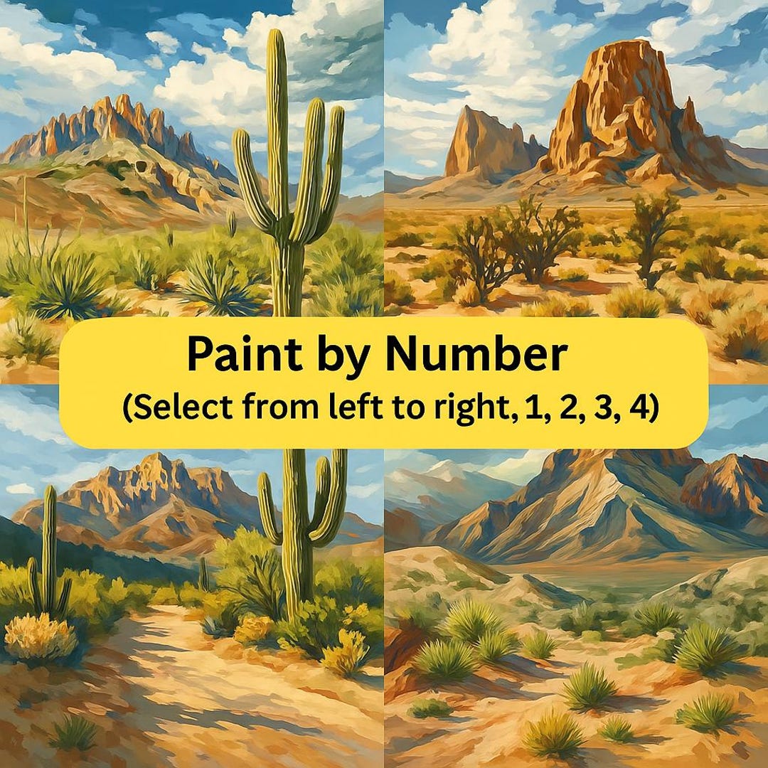 Paint by Number Desert Landscape – Tall Cactus & Mountain View – DIY ...