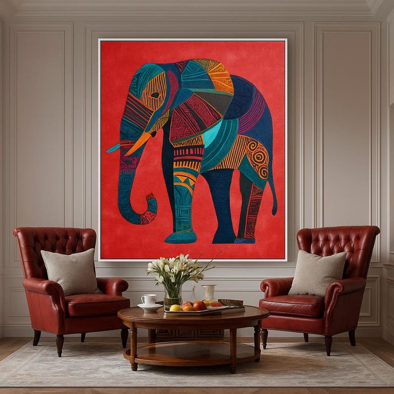 Abstract African Art Work Elephant | Colorful Elephant Canvas 12x24 ...