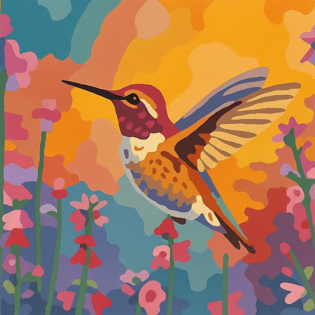 Paint by Number Hummingbird and Flowers – Elegant Bird & Floral Line ...