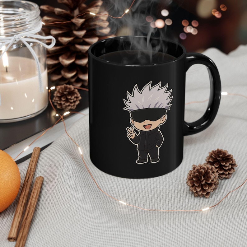 Chibi Gojo Jujutsu Kaisen Anime Black Mug - Fun Gift for Anime Lovers ...