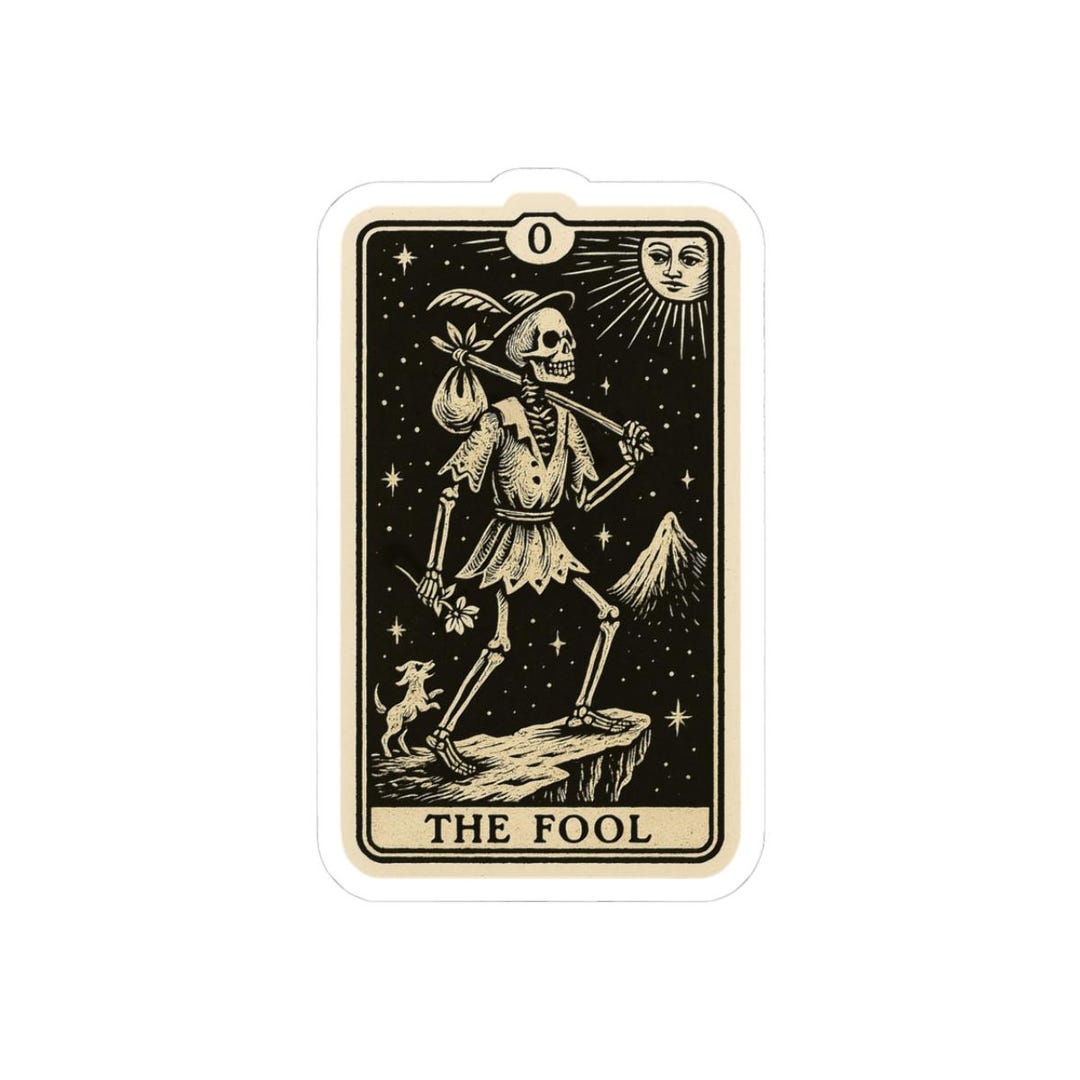 The Fool Tarot Card Kiss-cut Sticker, Vintage Skeleton Art, Magical ...