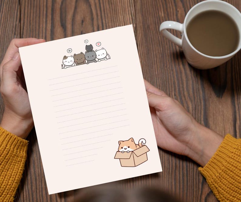 Cute Cat Printable Stationery – Letter and A4 Size – PDF and PNG ...