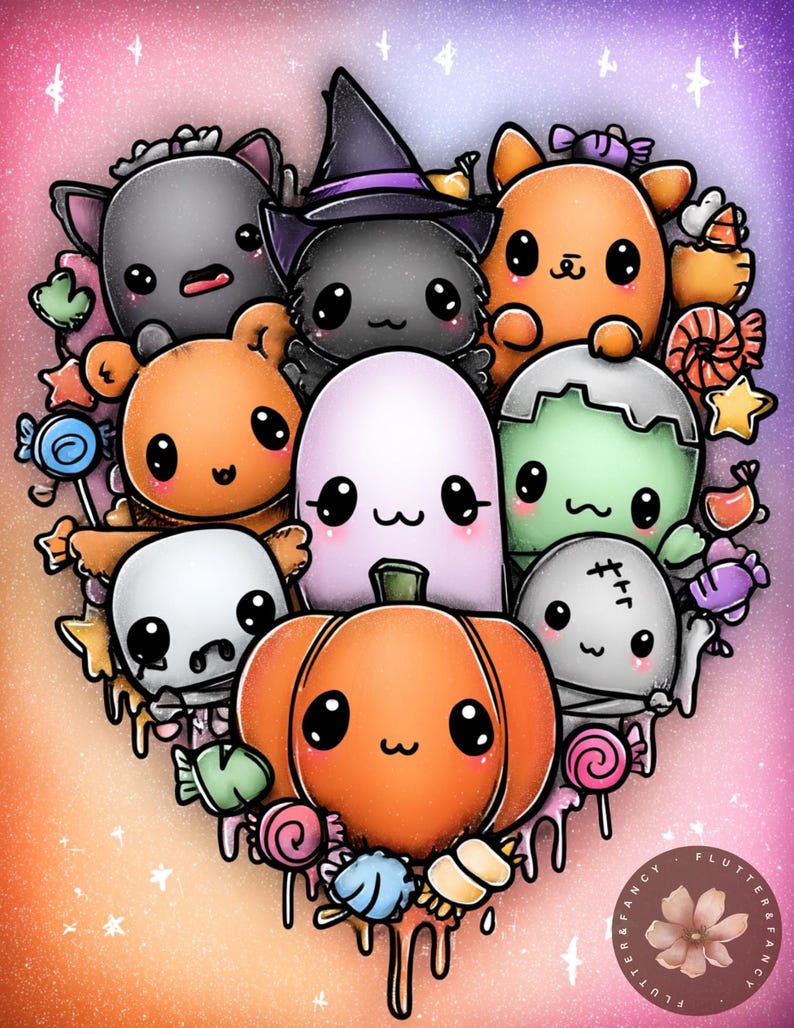 Cutesy Halloween Magic PNG Bundle | Kawaii Ghosts, Pumpkins, Witches ...