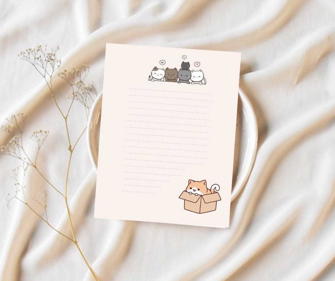 Cute Cat Printable Stationery – Letter and A4 Size – PDF and PNG ...