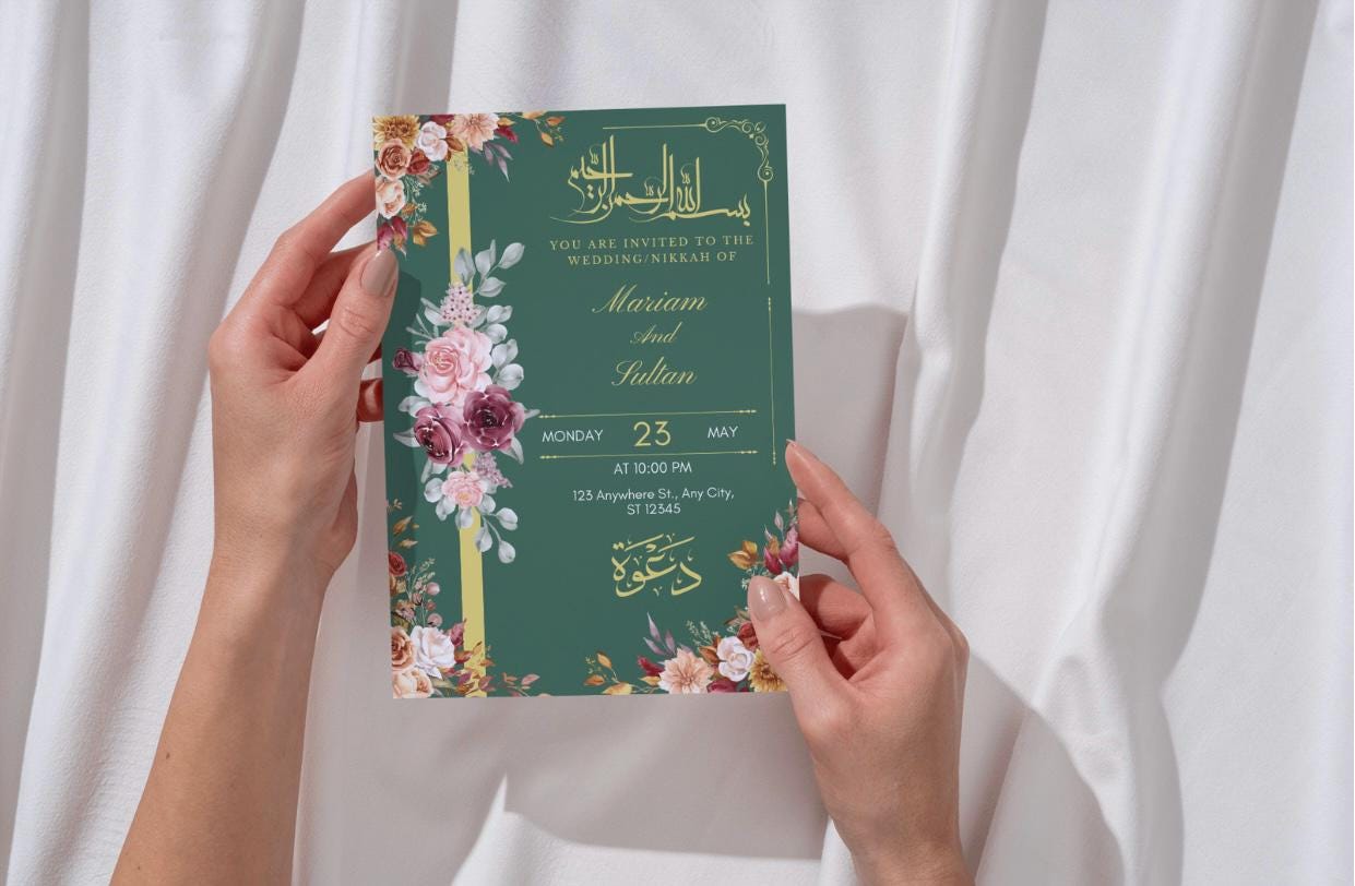 Islamic Wedding/nikkah/milkah Invitation Card, Downloadable & Editable ...
