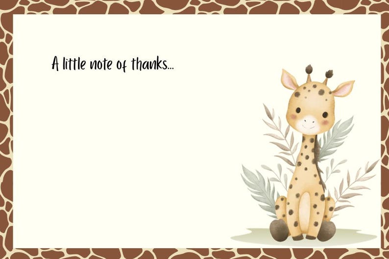 Giraffe 1st Birthday Thank You Card | Safari Party Printable | Editable ...