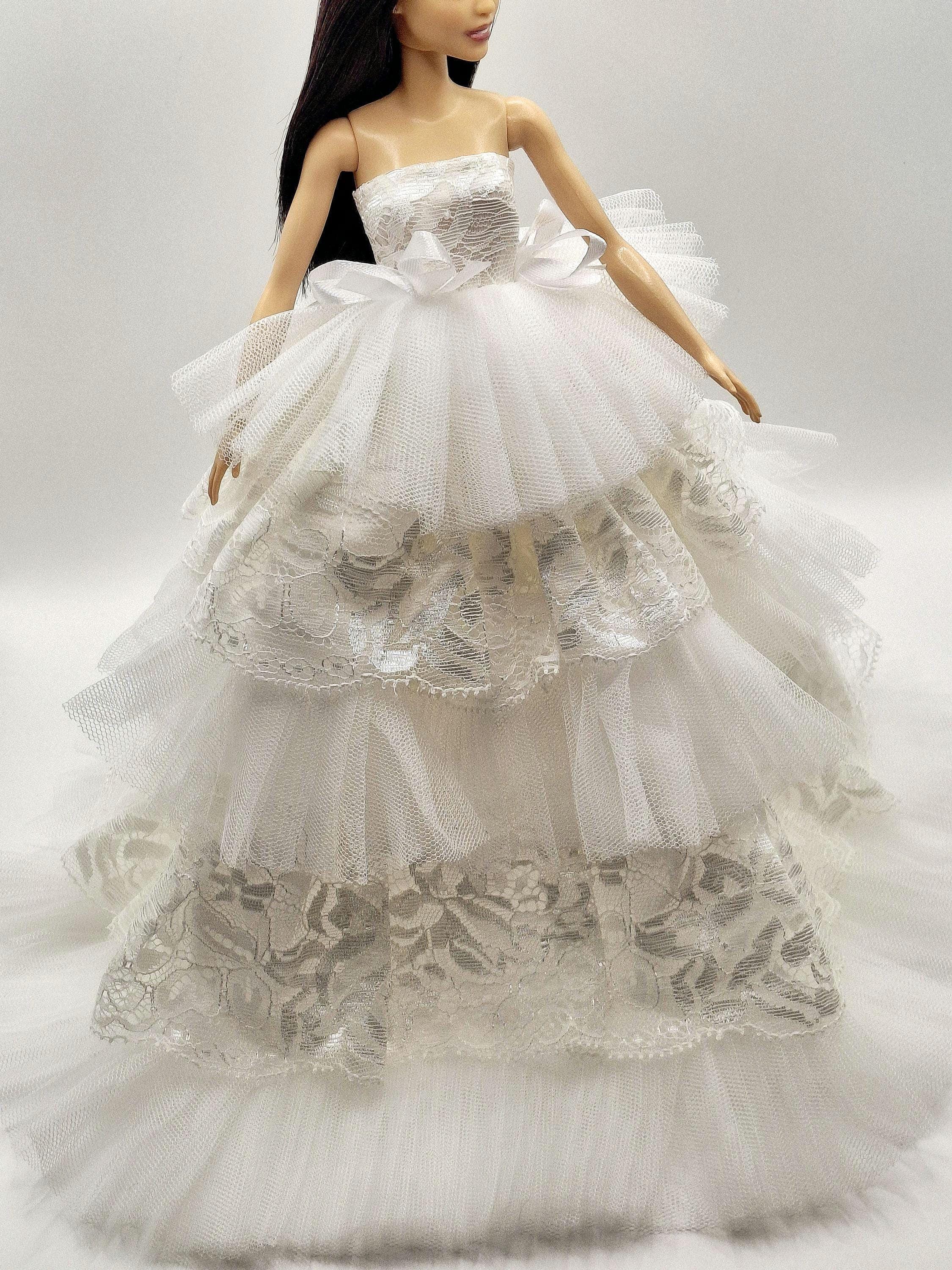 Handmade Lace Tulle Ball Gown: Fashion Doll White Wedding Dress - 1/6 ...