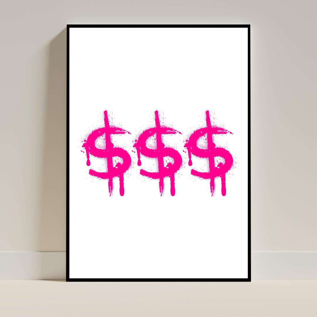Dollar Money Sign Art | Pink White Poster | Decor Poster | Glamour ...