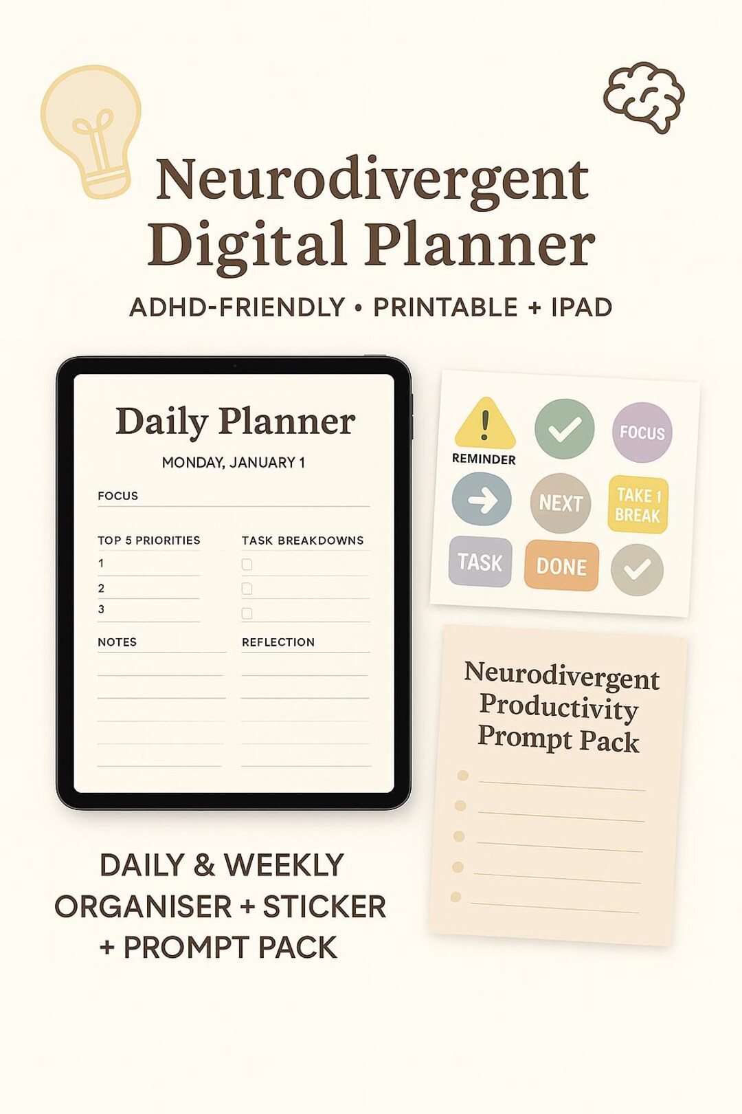 Neurodivergent Digital Planner • Adhd-friendly Printable + iPad Planner ...