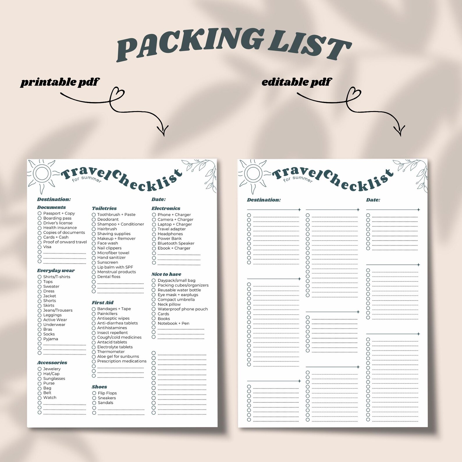 Packing List, Printable Travel Checklist PDF, Travel Planner, Packing ...