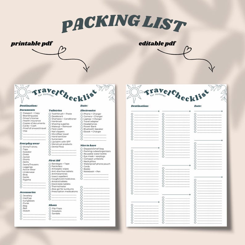 Packing List, Printable Travel Checklist PDF, Travel Planner, Packing ...