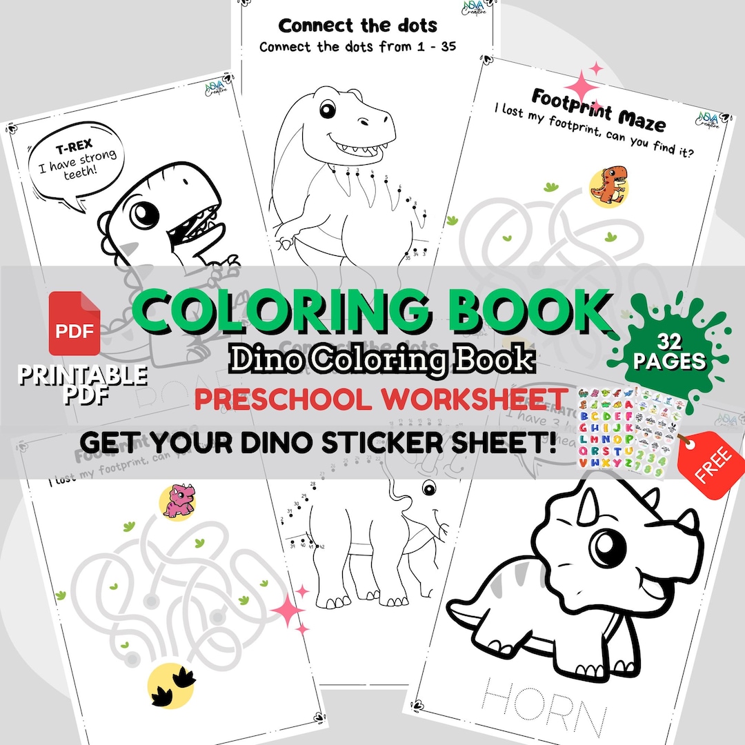 Dinosaur Dot to Dot Book – Connect the Dots Activity, Number Worksheets ...