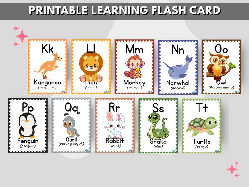 Animal Alphabet Flash Cards – Printable ABC for Kids, Uppercase Toddler ...