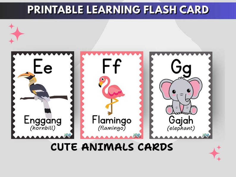 Animal Alphabet Flash Cards for Kids – Uppercase ABC in Malay ...