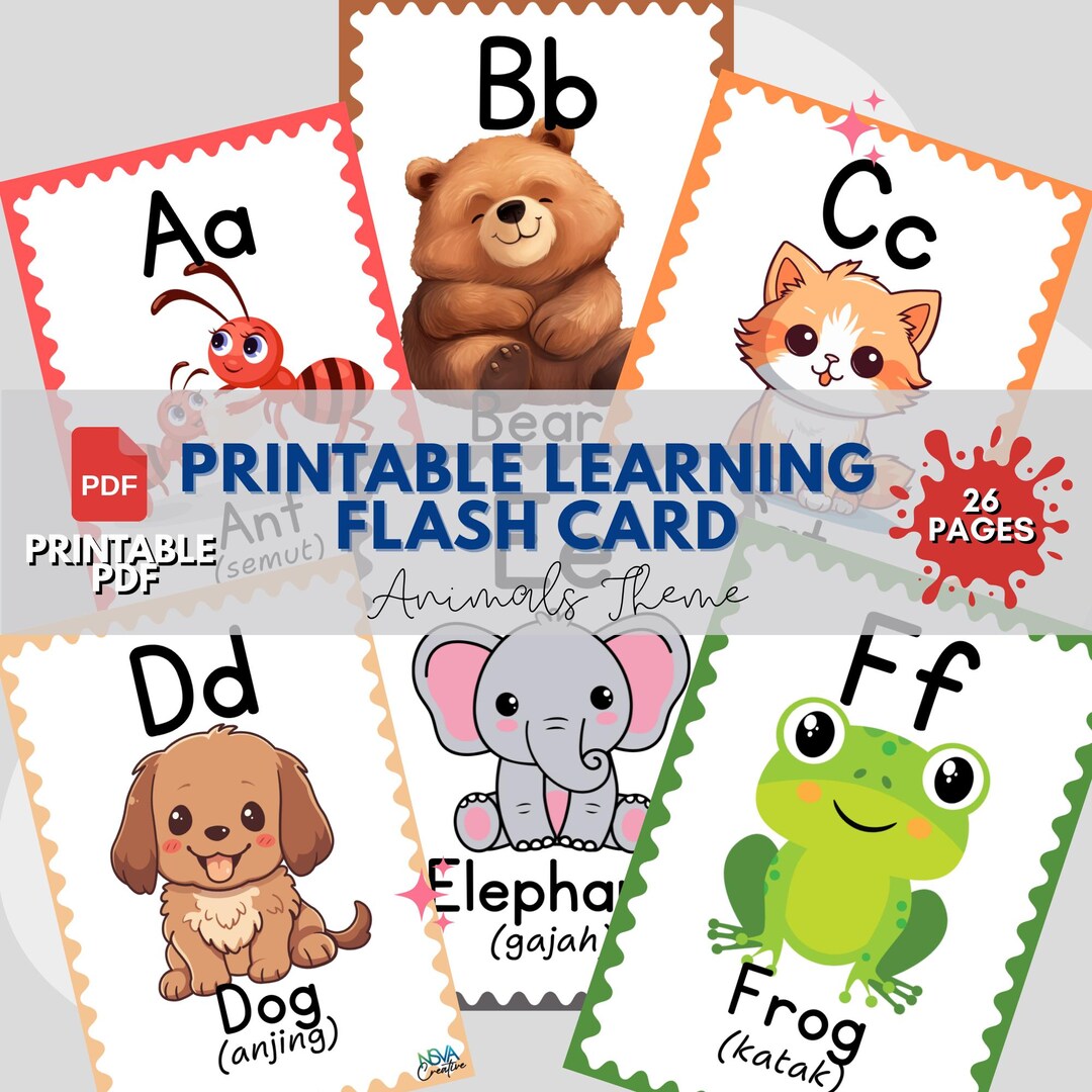 Printable Animal Alphabet Flash Cards | ABC Learning Cards for Kids ...
