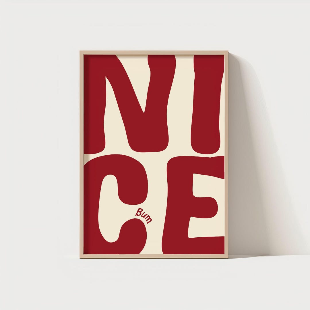 Nice Bum Print | Red Wall Art | Bathroom Decor | Home Design | Instant ...
