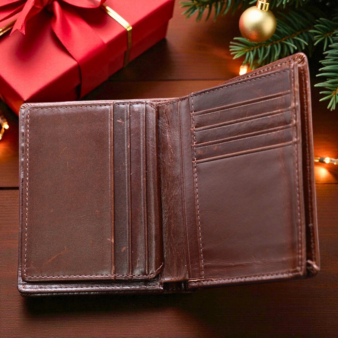 Personalized Trifold Male Wallet, Brown Stylish Real Leather ID Multi ...