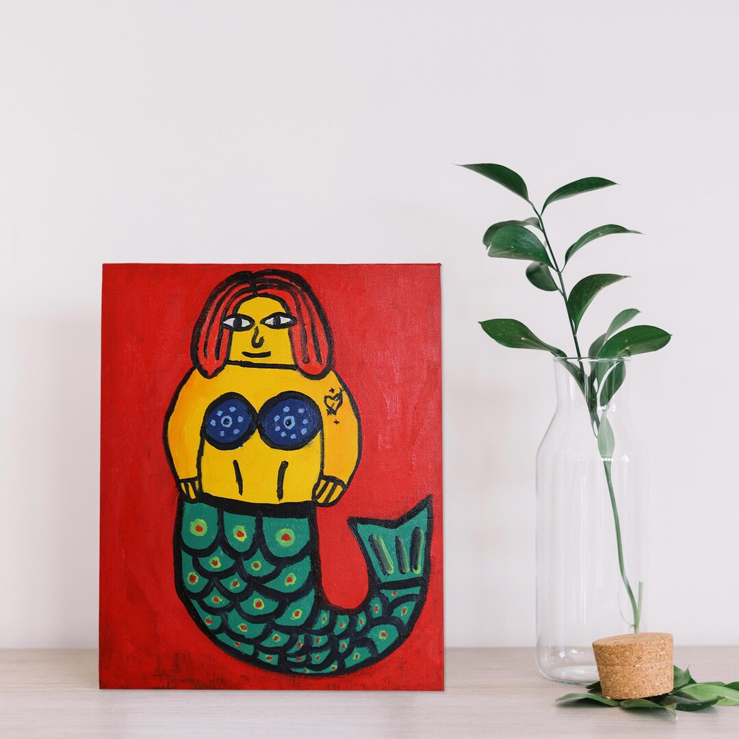 The Little Mermaid Oil Painting Naif Whimsical Siren - Etsy