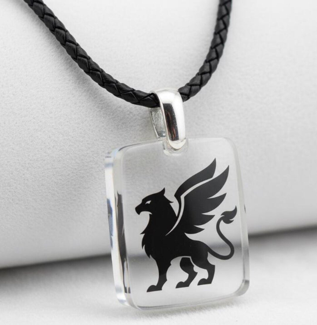 Tartarian Griffin, Resin Pendant Necklace, Black Leather Rope Chain - Etsy