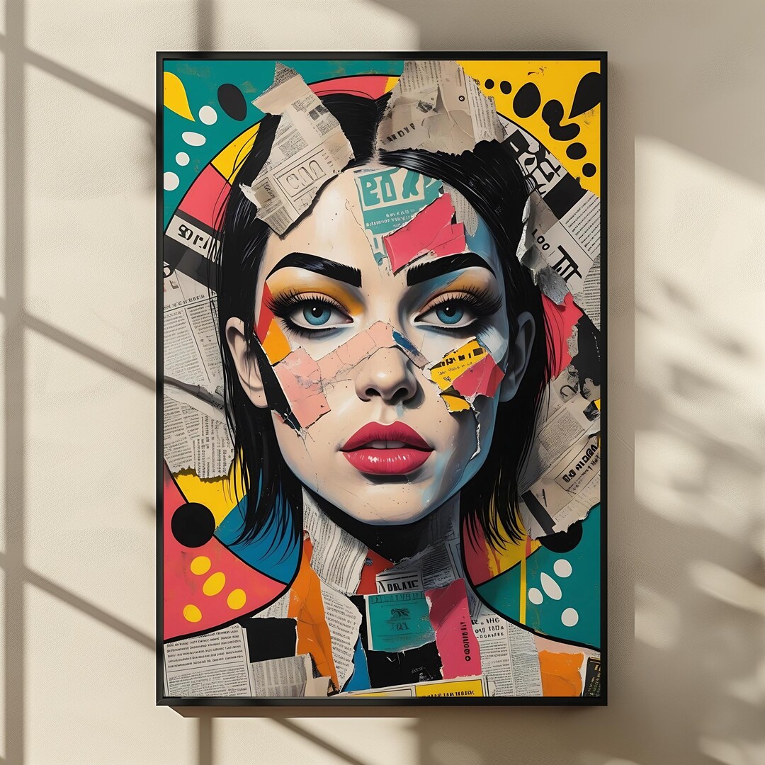 Vibrant Collage Woman Art | Retro Pop Art Print | Bold Female Portrait ...