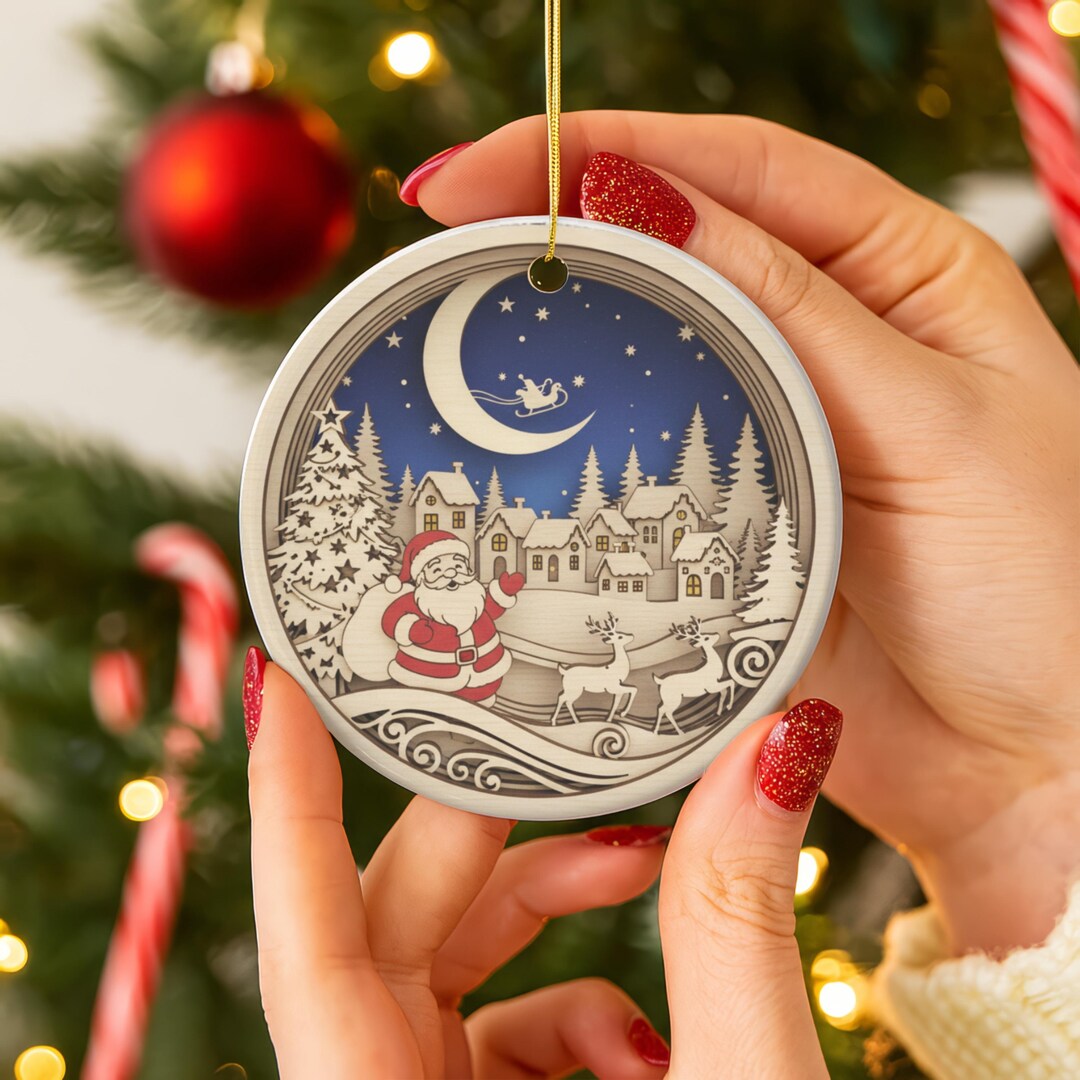 Santa Claus Moonlit Village Ornament | Ceramic Christmas Decoration - Etsy