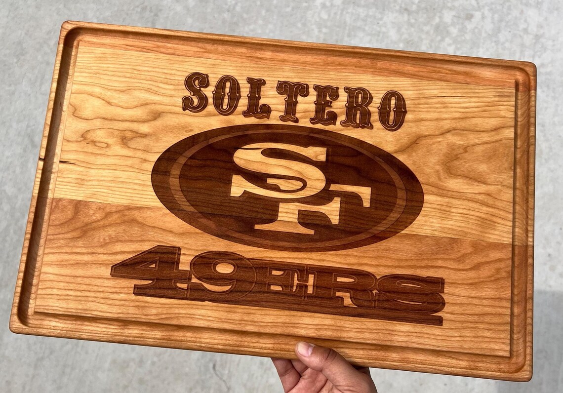 Custom SF 49ers Cherry Wood Cutting Board • Personalized Football Gift ...