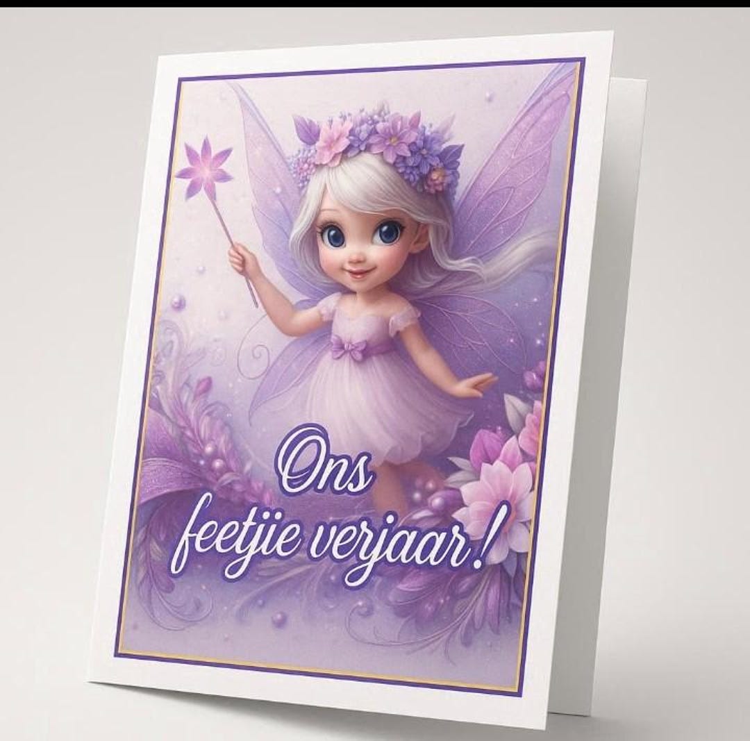 Printable/ Digital - Afrikaanse Verjaarsdag Kaartjie (feetjie Tema) - Etsy