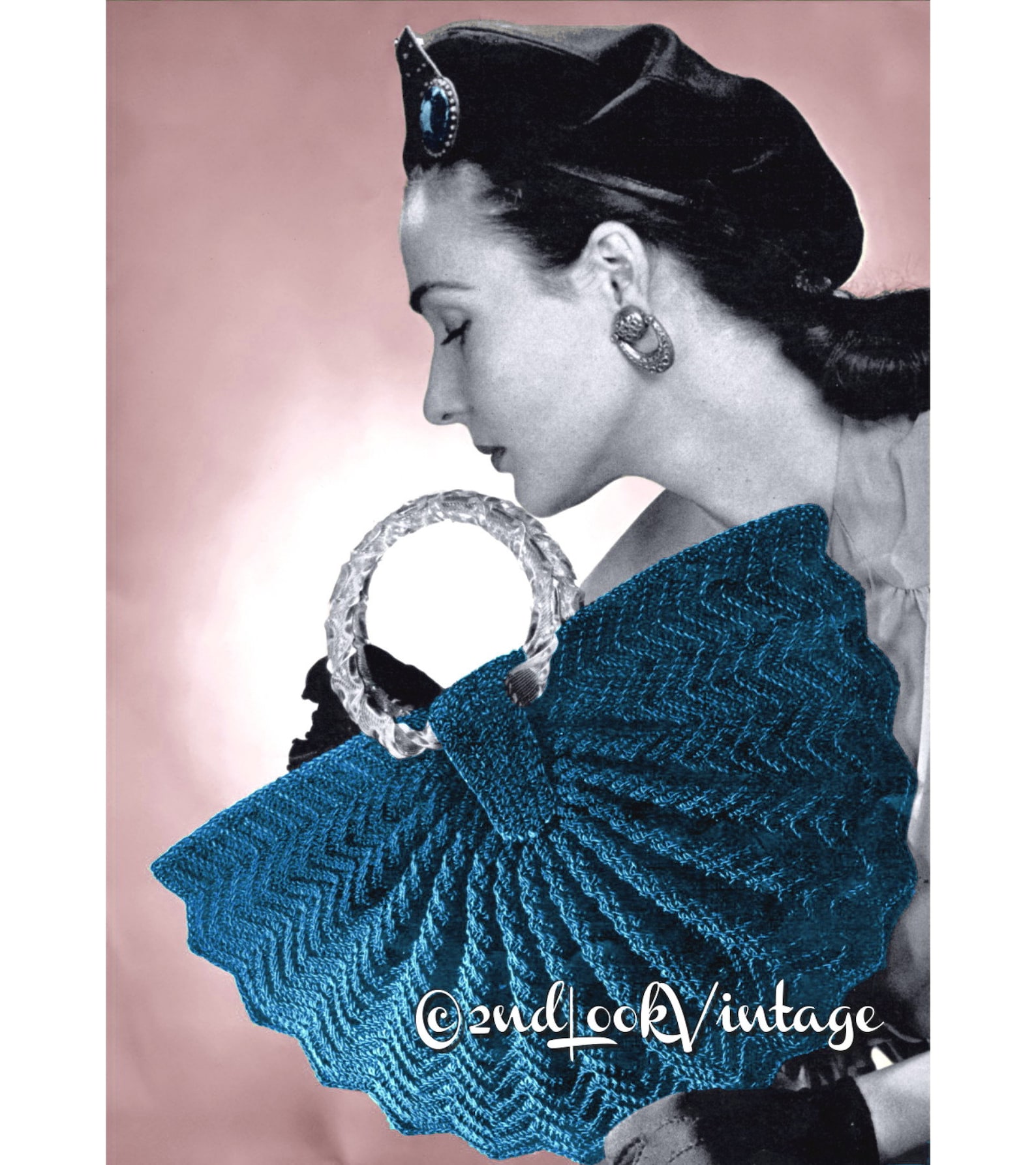 Vintage Crochet Pattern 1940s Half Moon Fan Purse Handbag Digital ...