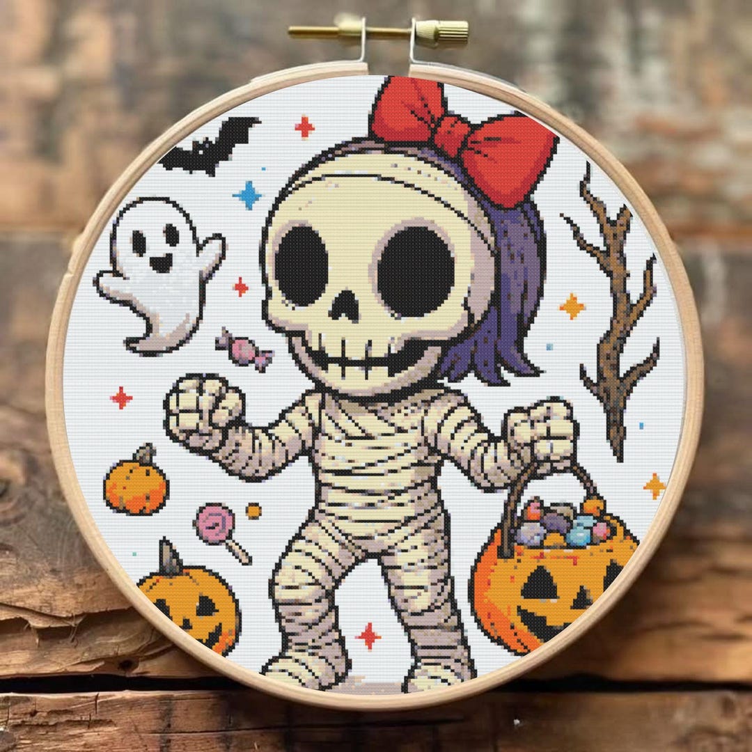 Mummy Girl Cross Stitch Pattern, Halloween Embroidery Design (PDF ...