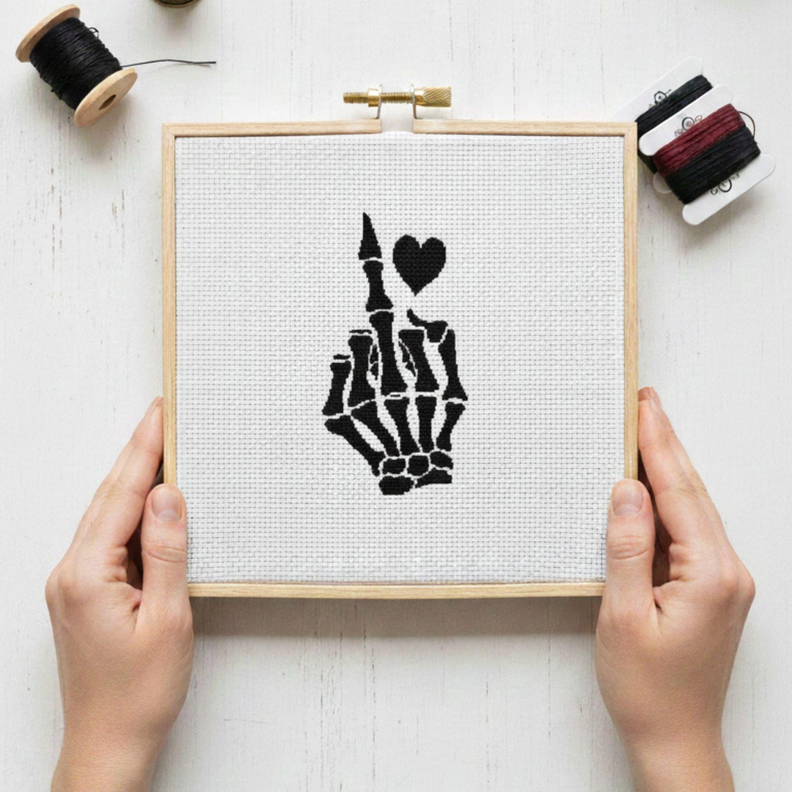 Skeleton Hand Cross Stitch Pattern, Gothic Heart Design, Modern ...