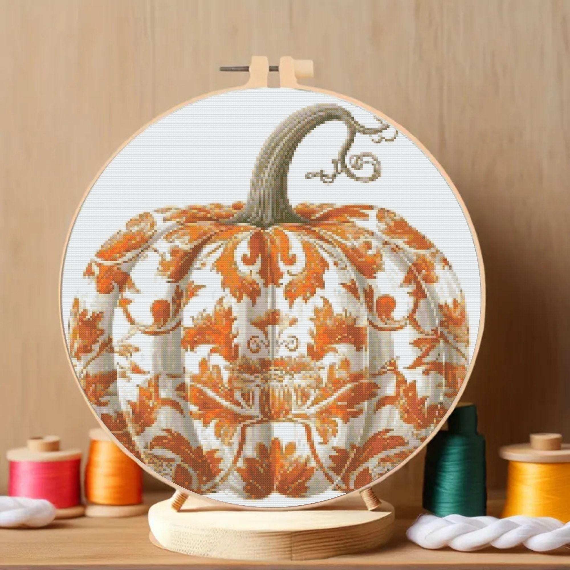 Fall Pumpkin Cross Stitch Pattern Set, Autumn Girl and Cat Embroidery ...