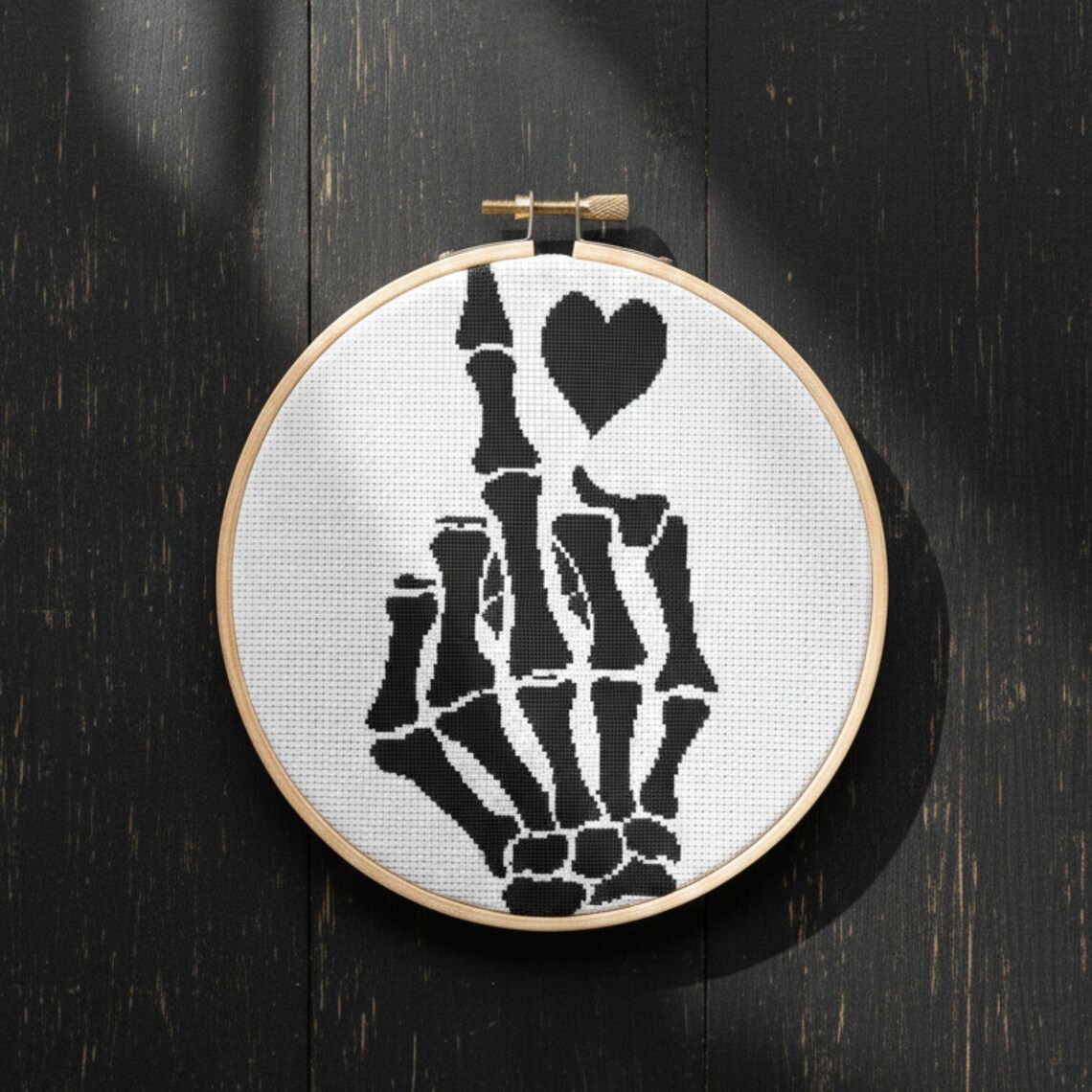 Skeleton Hand Cross Stitch Pattern, Gothic Heart Design, Modern ...