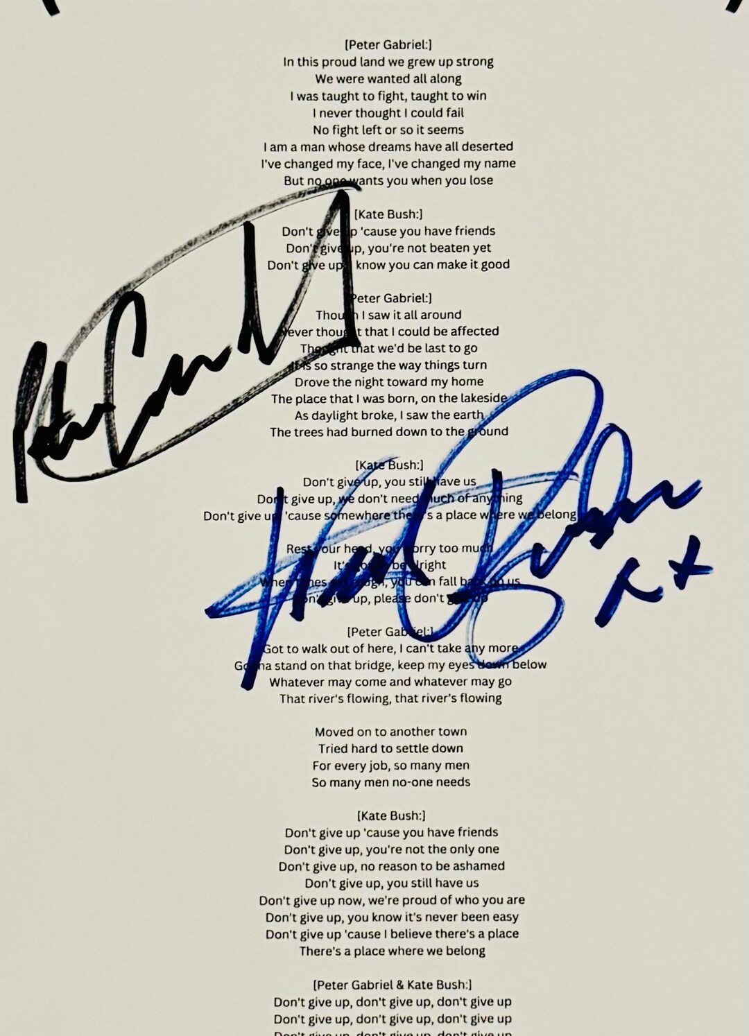 Peter Gabriel & Kate Bush Autographed Sheet With Lyrics COA Included - Etsy