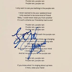 Prince Autographed Sheet With Lyrics COA Included - Etsy
