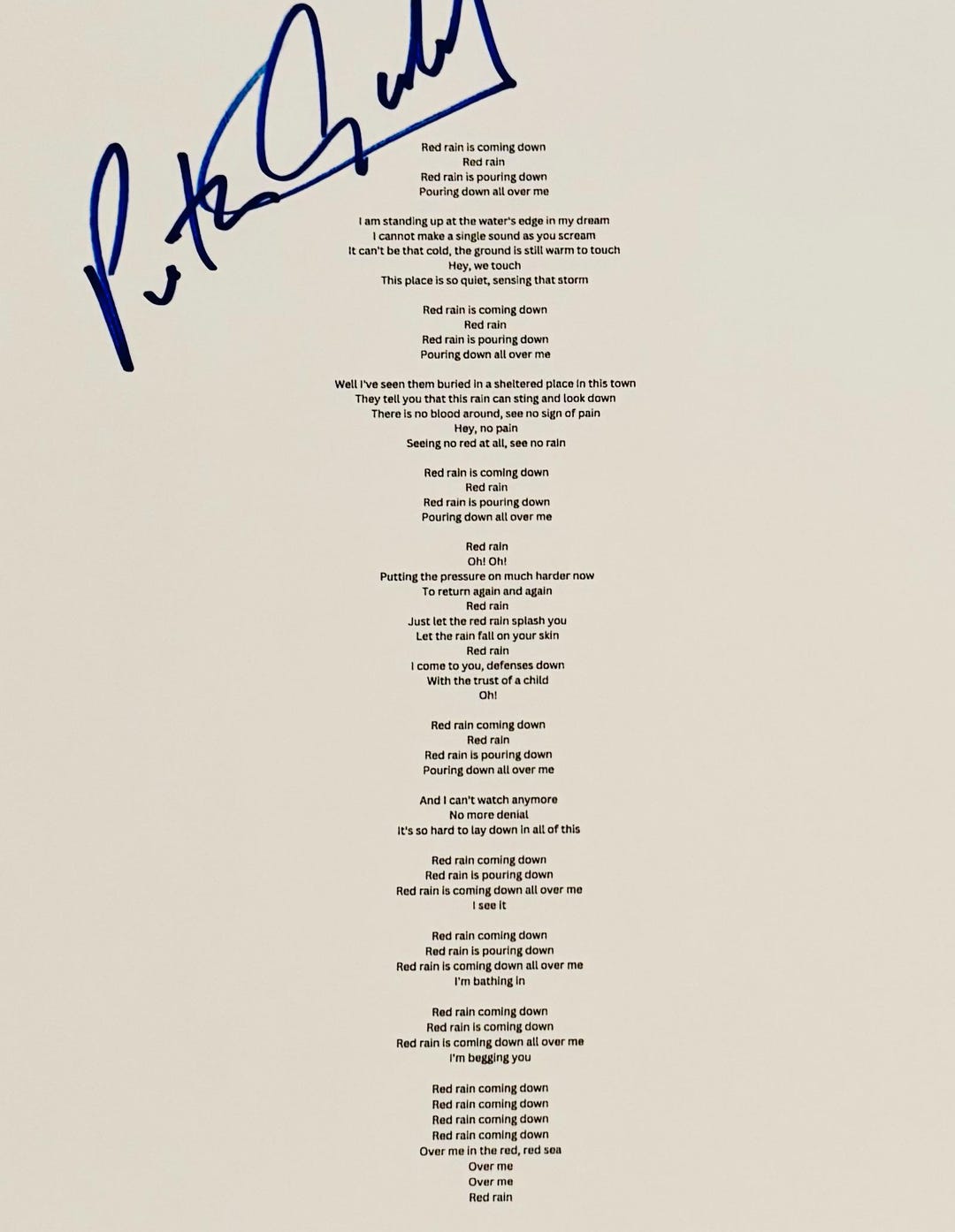 Peter Gabriel Autographed Sheet With Lyrics COA Included - Etsy