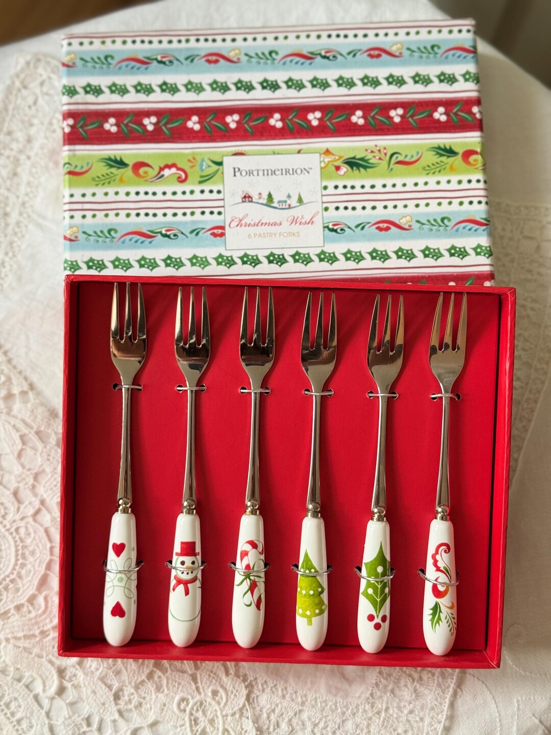 Portmeirion Christmas Wish Pastry Forks – Holiday Dessert Cutlery, Set ...