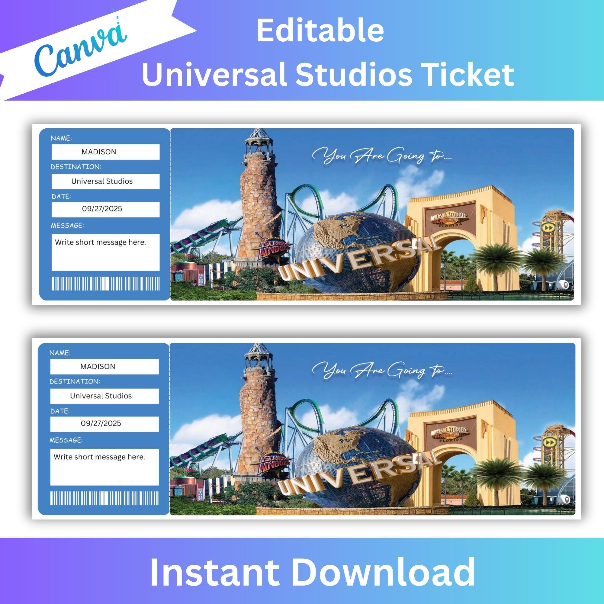 Surprise Universal Studios Ticket, Universal Trip Ticket, Surprise ...