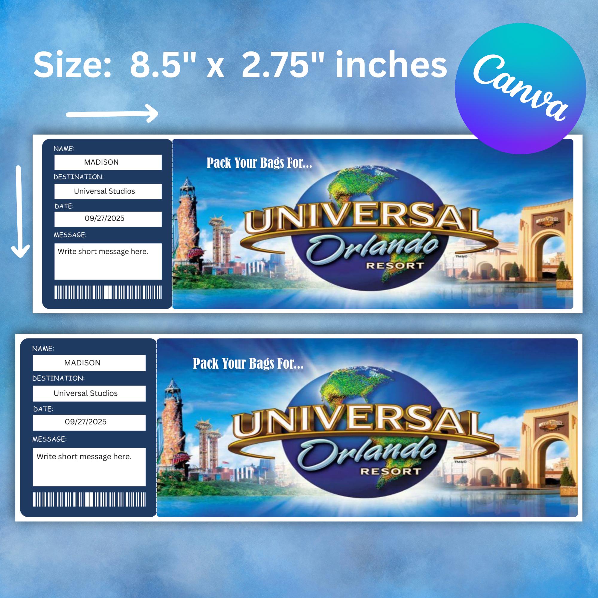 Surprise Universal Studios Ticket, Universal Trip Ticket, Surprise ...